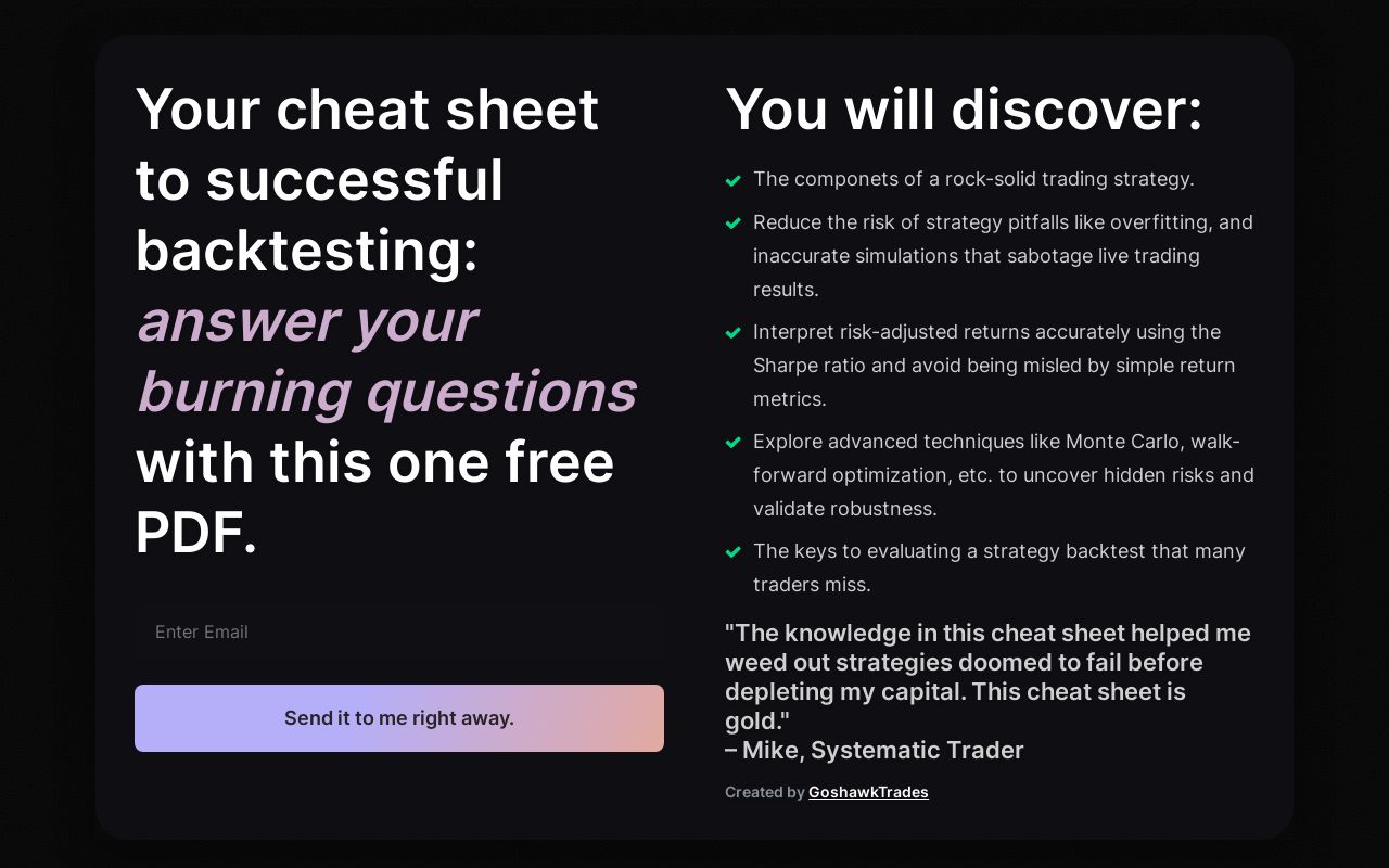 Backtesting Cheat Sheet